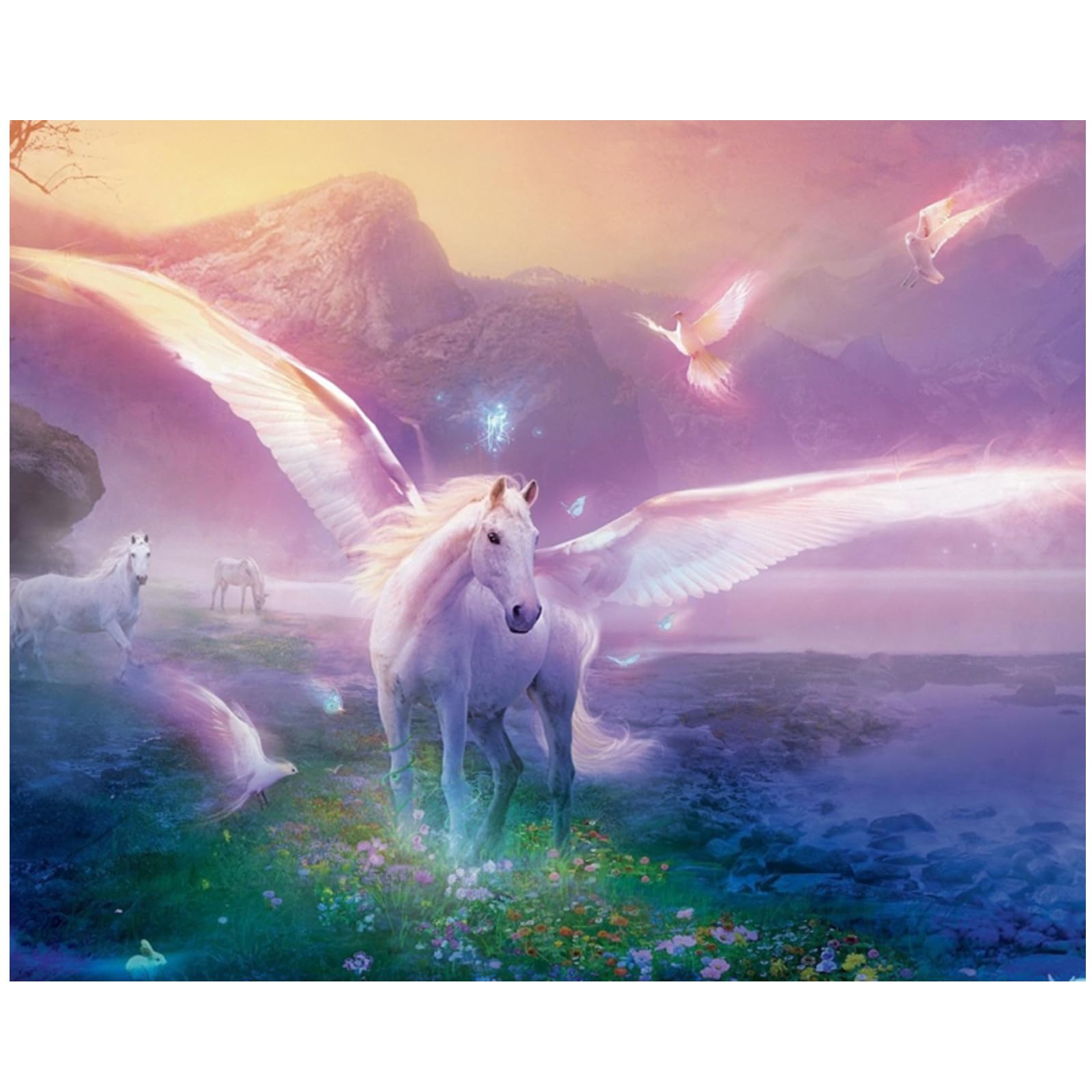 eGoodn White Horse 5D Diamond Painting Art Kit for Adults Full Drill Round 20x16 Inches / 50x40 cm, Myths and Legends Animals with Wings