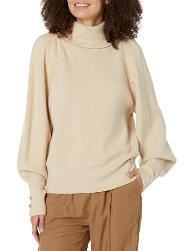 Karl Lagerfeld Paris Women's Long Sleeve Turtle Neck Sweater, Champagne Heather