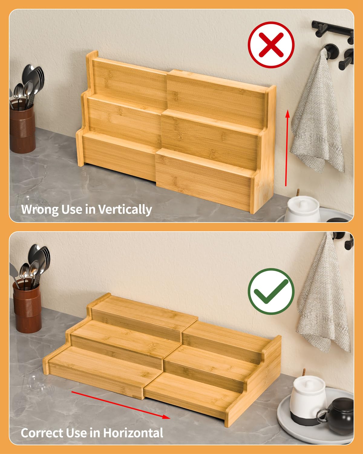 VenDotbi Spice Rack Organizer, 3 Tier Expandable Bamboo Spice Rack Organizer, Great for Kitchen Cabinet, Cupboard, Pantry and More