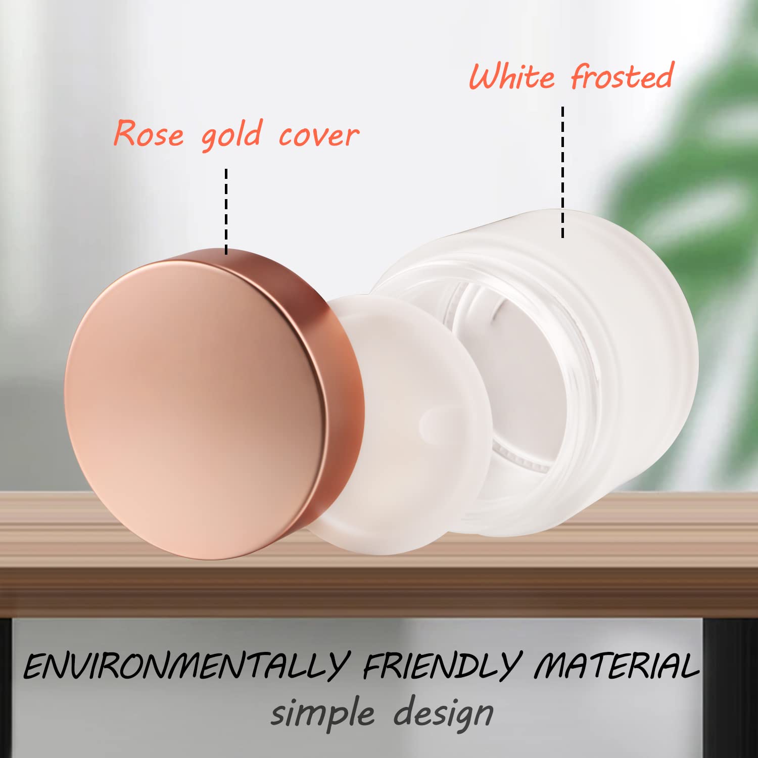 USRommaner 4 Pack 2 oz Frosted Glass Cream Jar,Empty Round Sample Jar Pot with Screw Lids&Inner Liner,Travel Storage Jar Container for Lotion, Eyeshadow,Moisturiser,gel-Rose Gold Lids