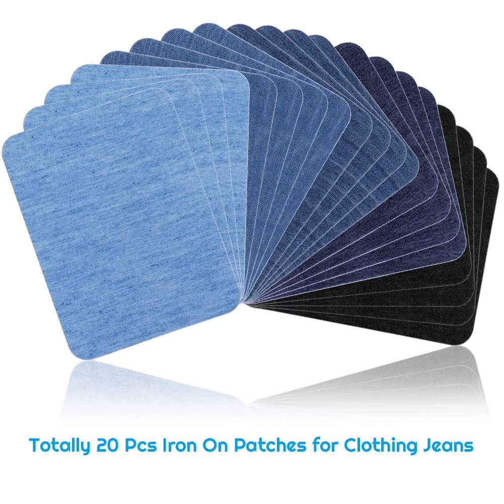 Patches for Jeans, Selizo 20 Pcs Iron on Patches Denim Jean Patches for Clothing Repair, Inside Jeans, 5 Colors (4.9" X 3.7")