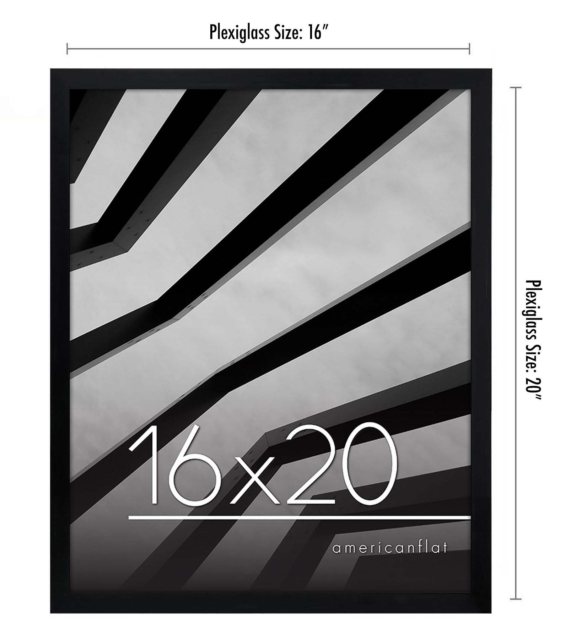 Americanflat 16x20 Picture Frame with Polished Plexiglass - Streamline Collection - Thin Border Picture Frame for Wall Display - Hanging Hardware Included - Black