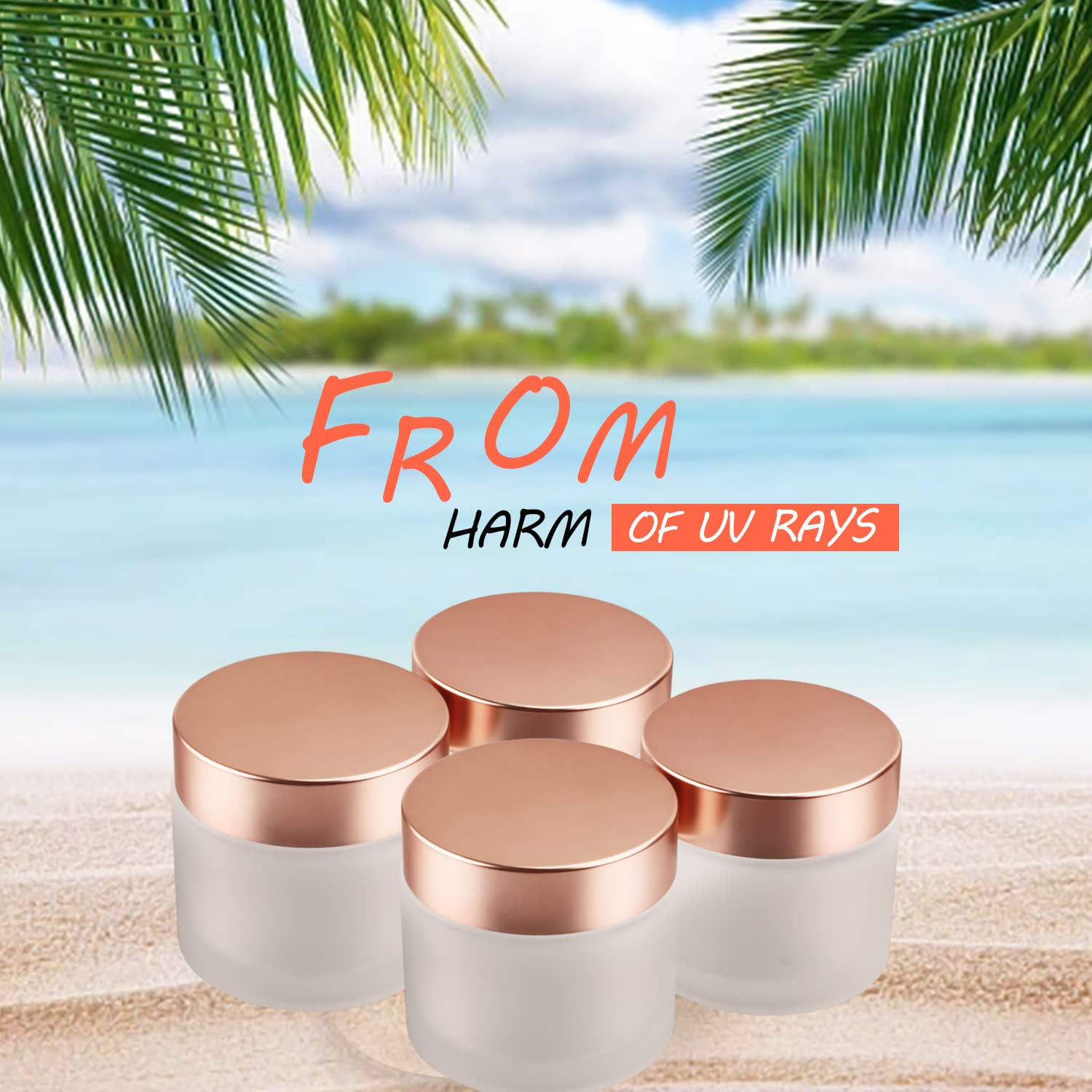 USRommaner 4 Pack 2 oz Frosted Glass Cream Jar,Empty Round Sample Jar Pot with Screw Lids&Inner Liner,Travel Storage Jar Container for Lotion, Eyeshadow,Moisturiser,gel-Rose Gold Lids