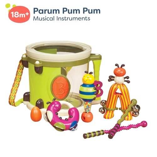 B. toys – Musical Instruments For Kids – Portable Drum Set – Percussion Toys For Toddlers – Jingle Bell, Tambourine, Maraca & More – 18 Months + – Parum Pum Pum