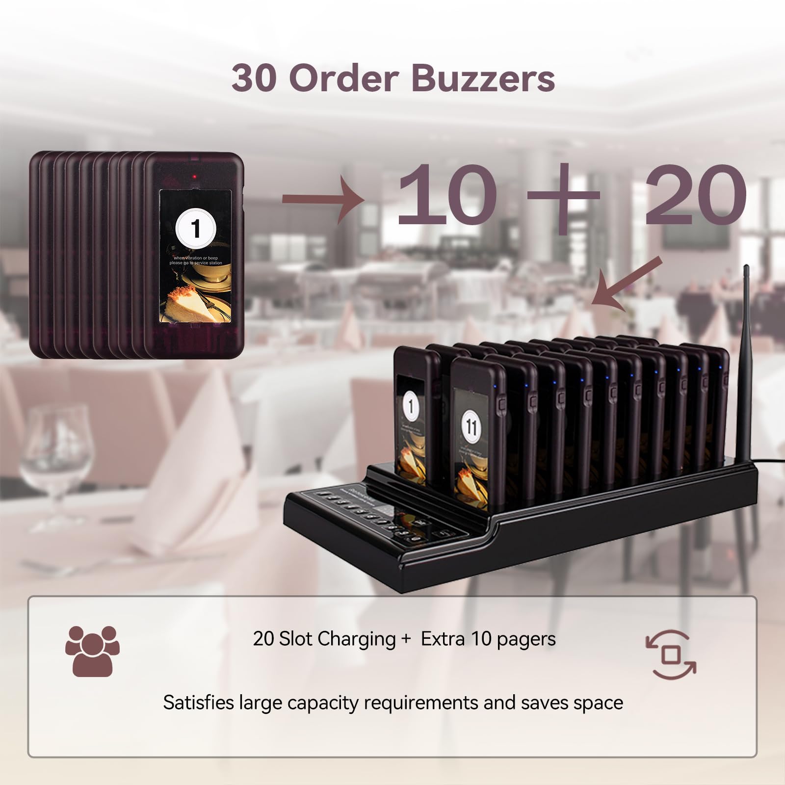 Retekess T112 Pager Systems for Restaurants Wireless Calling System Restaurant Pager System with 30 Pcs Coaster Pagers 999-channel Keypad Call Buttons System and Charging Dock Transmitter(30 Pagers)