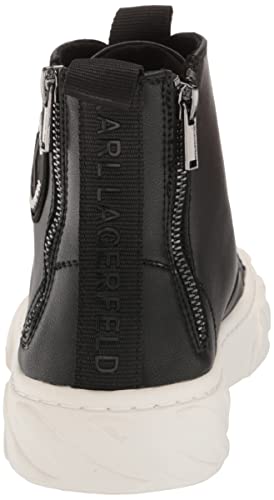 Karl Lagerfeld Paris Men's Recycled Leather Double Back Zip Hi Top Sneaker with Side Logo Patch, Black, 9.5