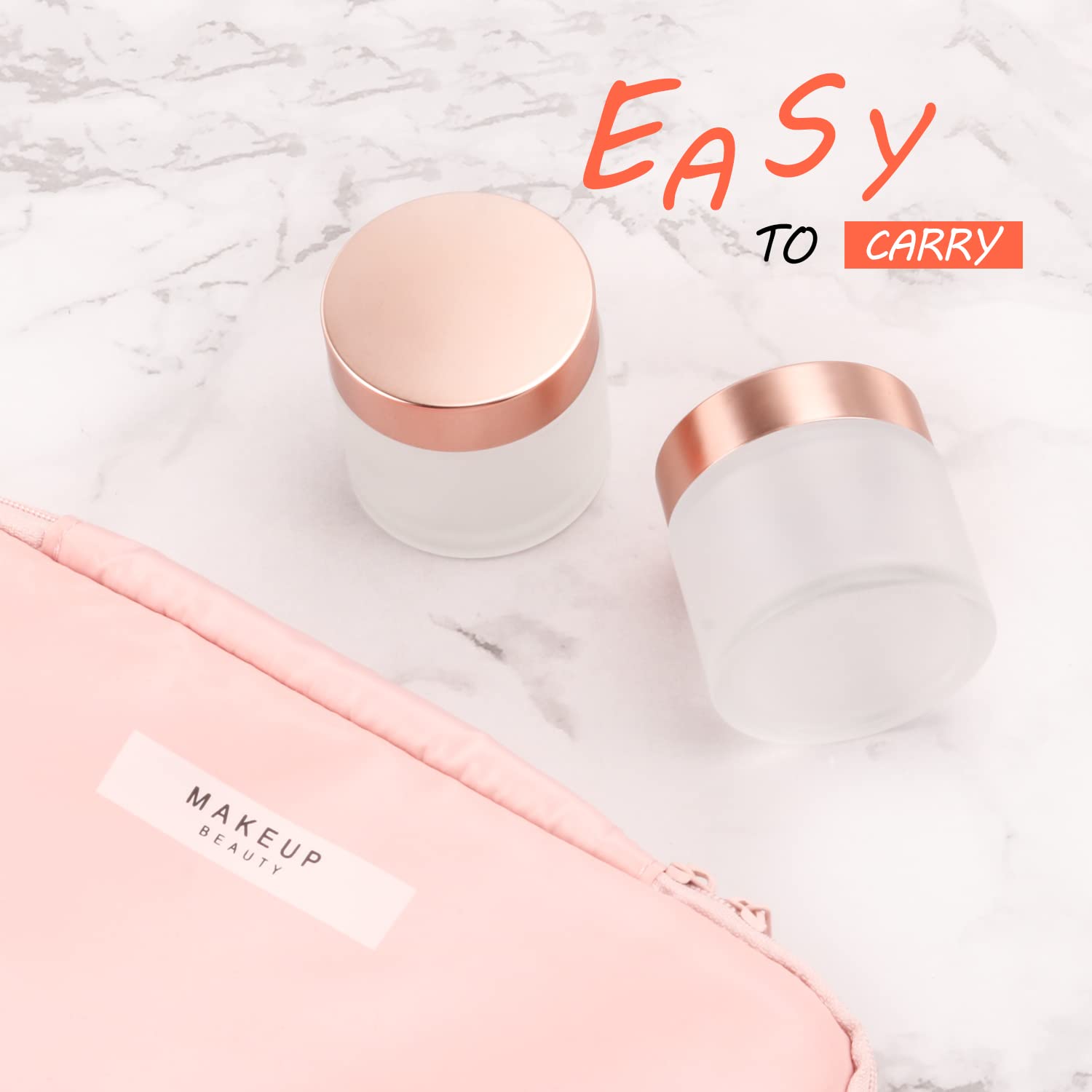 USRommaner 4 Pack 2 oz Frosted Glass Cream Jar,Empty Round Sample Jar Pot with Screw Lids&Inner Liner,Travel Storage Jar Container for Lotion, Eyeshadow,Moisturiser,gel-Rose Gold Lids