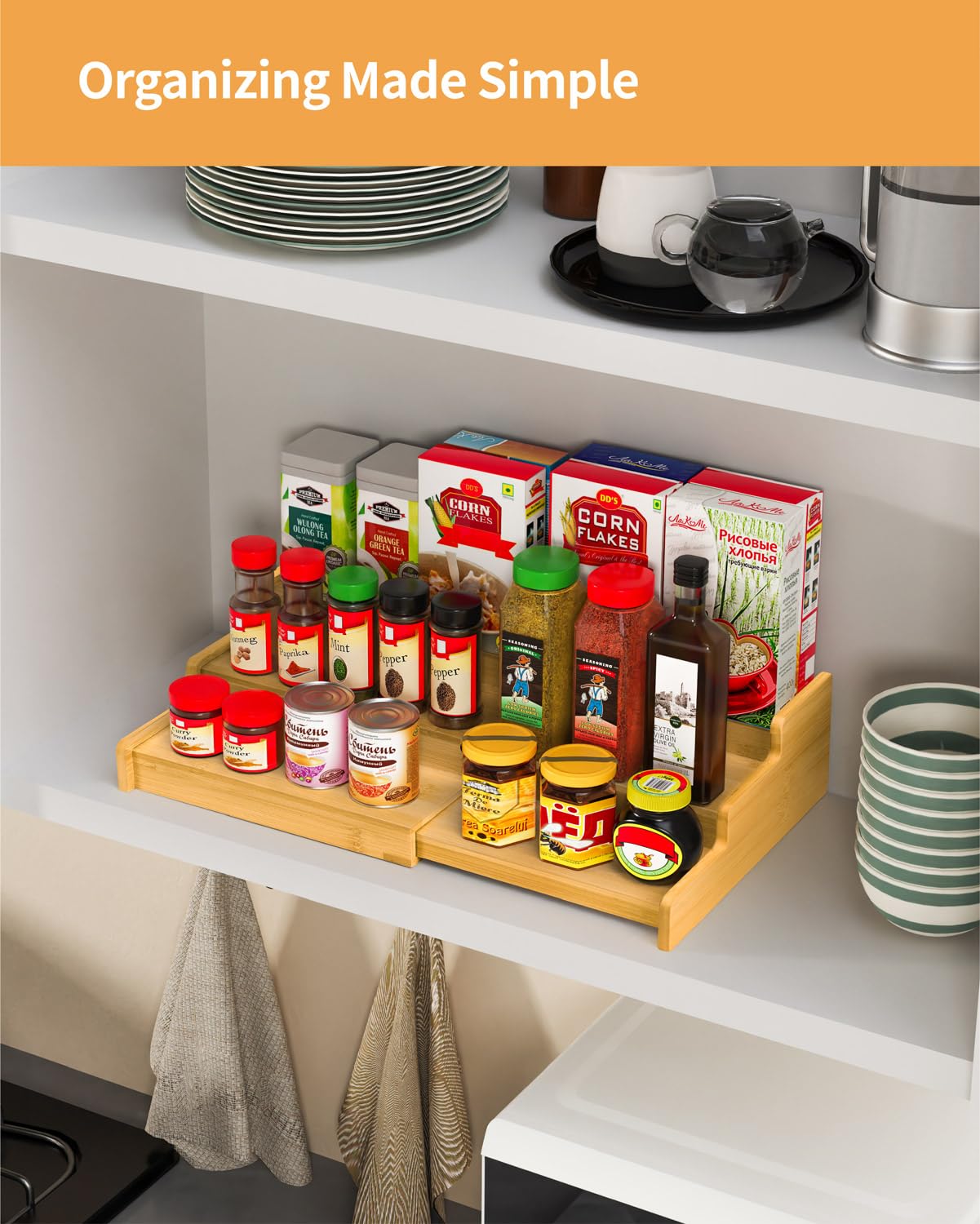 VenDotbi Spice Rack Organizer, 3 Tier Expandable Bamboo Spice Rack Organizer, Great for Kitchen Cabinet, Cupboard, Pantry and More
