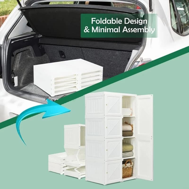 QUUL Foldable Armoire Wardrobe Closet with 8 Cubby Storage Closet Shelf Storage Bedroom Furniture Storage Cabinet