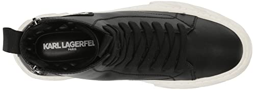 Karl Lagerfeld Paris Men's Recycled Leather Double Back Zip Hi Top Sneaker with Side Logo Patch, Black, 9.5