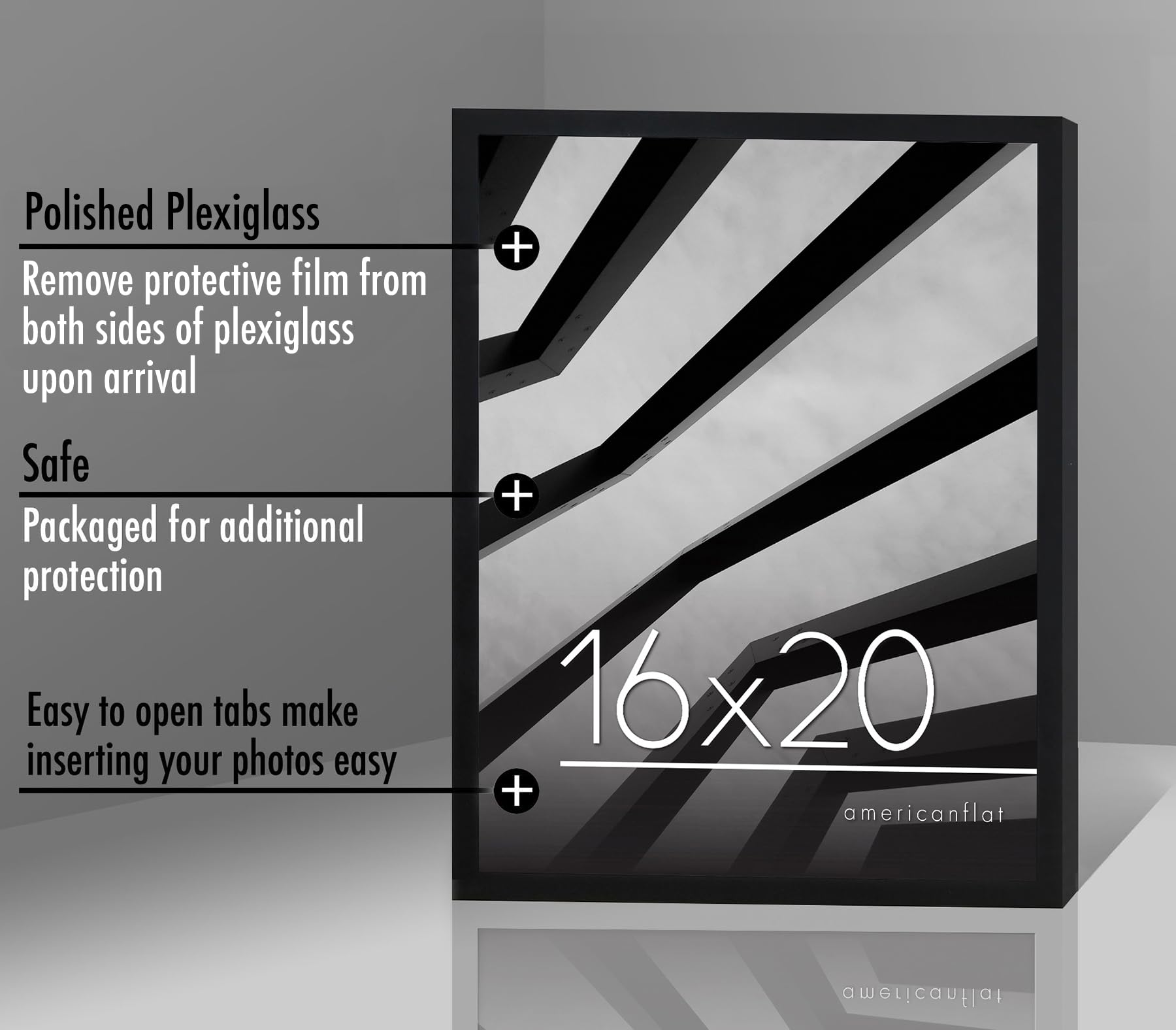 Americanflat 16x20 Picture Frame with Polished Plexiglass - Streamline Collection - Thin Border Picture Frame for Wall Display - Hanging Hardware Included - Black
