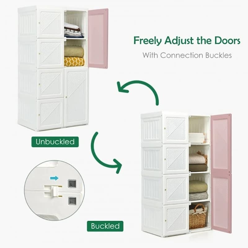 QUUL Foldable Armoire Wardrobe Closet with 8 Cubby Storage Closet Shelf Storage Bedroom Furniture Storage Cabinet
