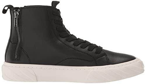 Karl Lagerfeld Paris Men's Recycled Leather Double Back Zip Hi Top Sneaker with Side Logo Patch, Black, 9.5