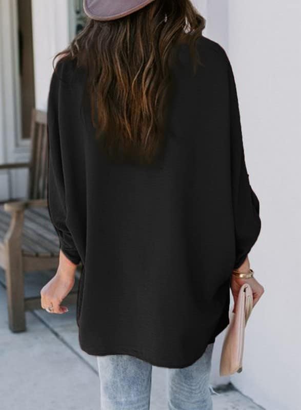 Dokotoo Women Fashion Summer Casual Office V Neck Chiffon Cuffed 3/4 Sleeve Solid Tunic Blouses and Tops for Work T Shirts 2024 Black US 18 20