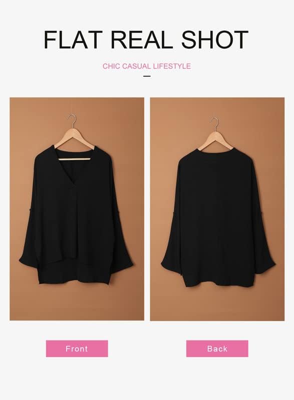 Dokotoo Women Fashion Summer Casual Office V Neck Chiffon Cuffed 3/4 Sleeve Solid Tunic Blouses and Tops for Work T Shirts 2024 Black US 18 20