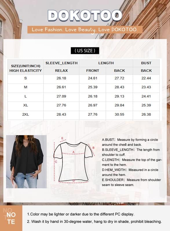 Dokotoo Women Fashion Summer Casual Office V Neck Chiffon Cuffed 3/4 Sleeve Solid Tunic Blouses and Tops for Work T Shirts 2024 Black US 18 20