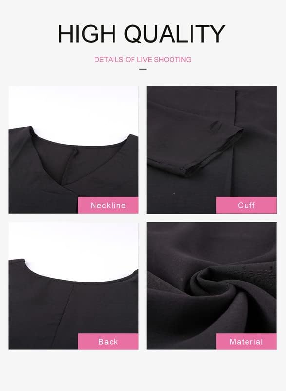 Dokotoo Women Fashion Summer Casual Office V Neck Chiffon Cuffed 3/4 Sleeve Solid Tunic Blouses and Tops for Work T Shirts 2024 Black US 18 20