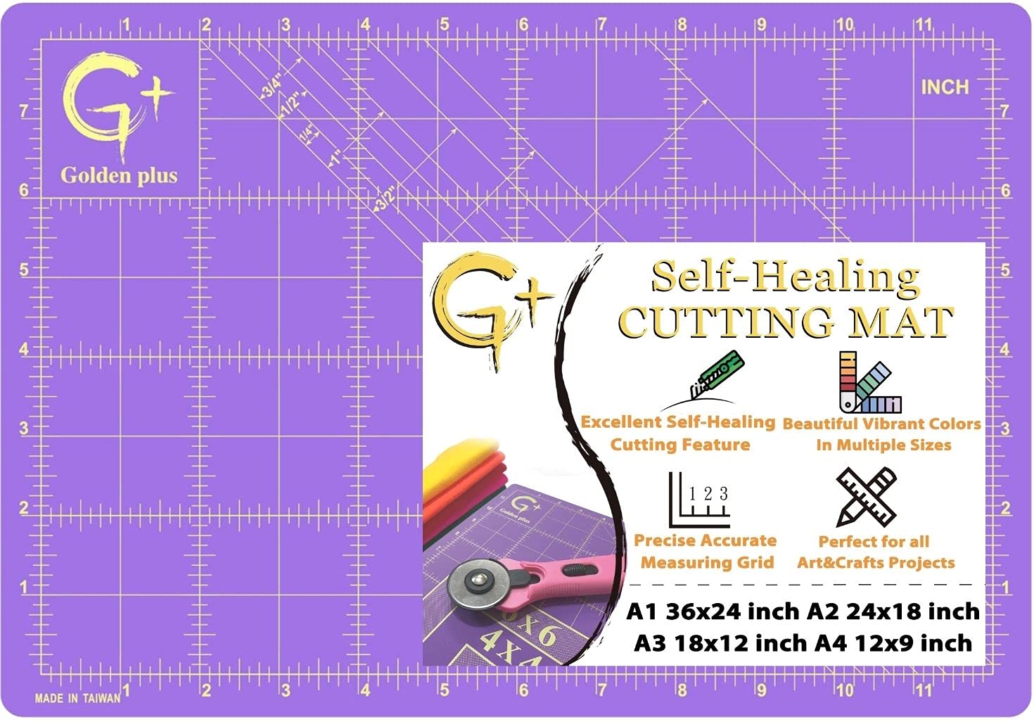 G+ Self-Healing Cutting Mat - True A1 24 x 36" (26 x 38" Full) Eco-Friendly, Double-Sided, Non-Slip, Rotary Cutting Board for Sewing, Arts and Crafts for School Projects, Businesses, and Giveaways