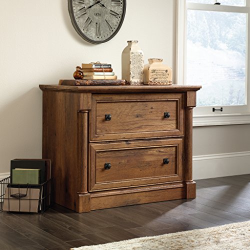 Sauder Palladia Library with Doors, Vintage Oak Finish & Palladia File Cabinet, Vintage Oak Finish