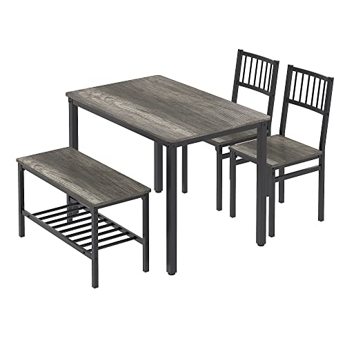 Teraves Dining Table Set for 4/Computer Desk,Kitchen Table with 2 Chairs and a Bench,Table and Chairs Dining Set 4 Piece Set for Dining Room (Black Oak+Black Frame, 110CM)