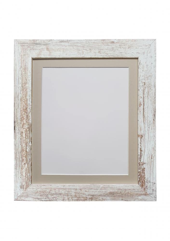 FRAMES BY POST Metro Picture Photo Frame Distressed White with Light Grey Mount 50 x 40 cm Image Size A3 Plastic Glass