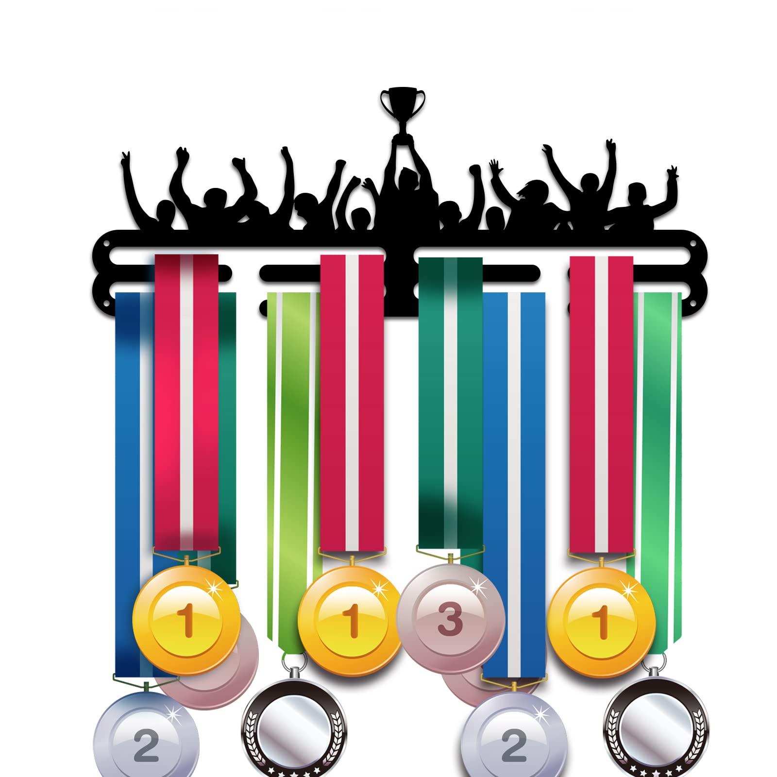 PH PandaHall Medal Hanger Display Celebration Medal Holder Award Ribbon Hanger 3 Lines Medal Hanger Cheer Gymnastics Sport Award Rack Wall Mount Iron Frame for Over 50 Medals 15.75 Inch/40cm