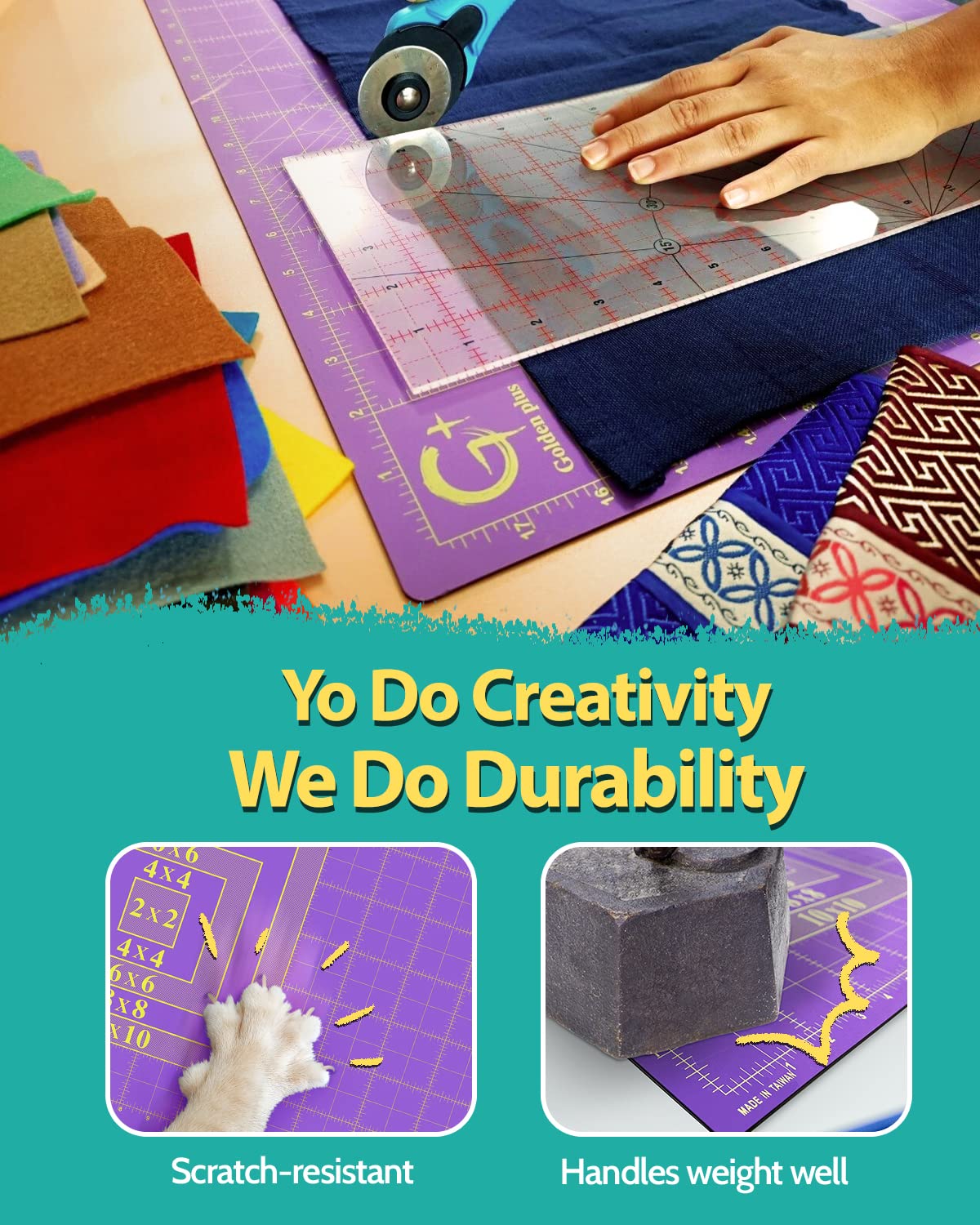 G+ Self-Healing Cutting Mat - True A1 24 x 36" (26 x 38" Full) Eco-Friendly, Double-Sided, Non-Slip, Rotary Cutting Board for Sewing, Arts and Crafts for School Projects, Businesses, and Giveaways