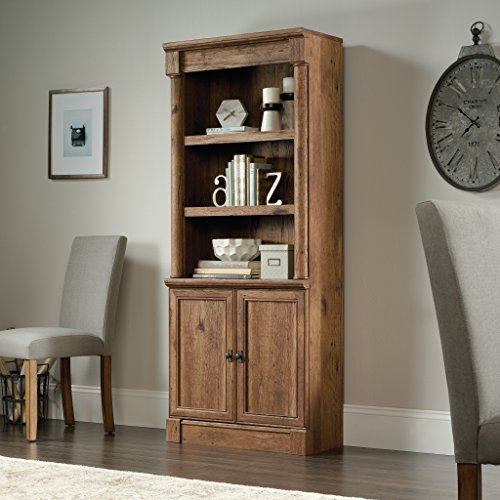 Sauder Palladia Library with Doors, Vintage Oak Finish & Palladia File Cabinet, Vintage Oak Finish