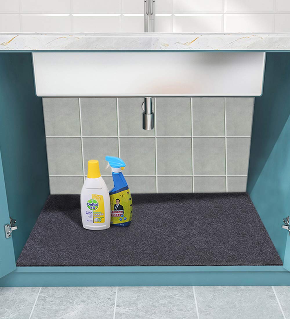 Sensko Under Sink Mat, Kitchen Cabinet Mat, Absorbent/Waterproof,Sink Drip Protector Tray ,Contains Liquids — Protects Cabinets,Washable(24" x 48")