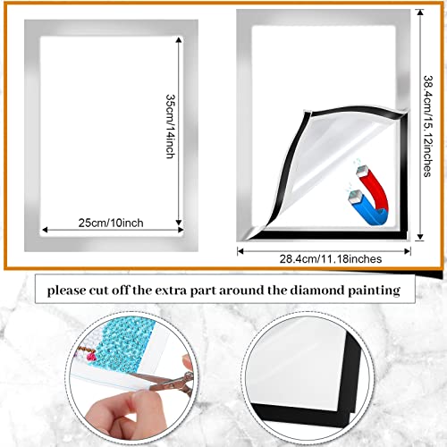 Yulejo 4 Pieces Diamond Picture Frame Magnetic Diamond Art Frames Self Adhesive Frames Magnetic PVC Photo Frame Double Sided Sign Holder Frames for Wall Home Office School (Silver)