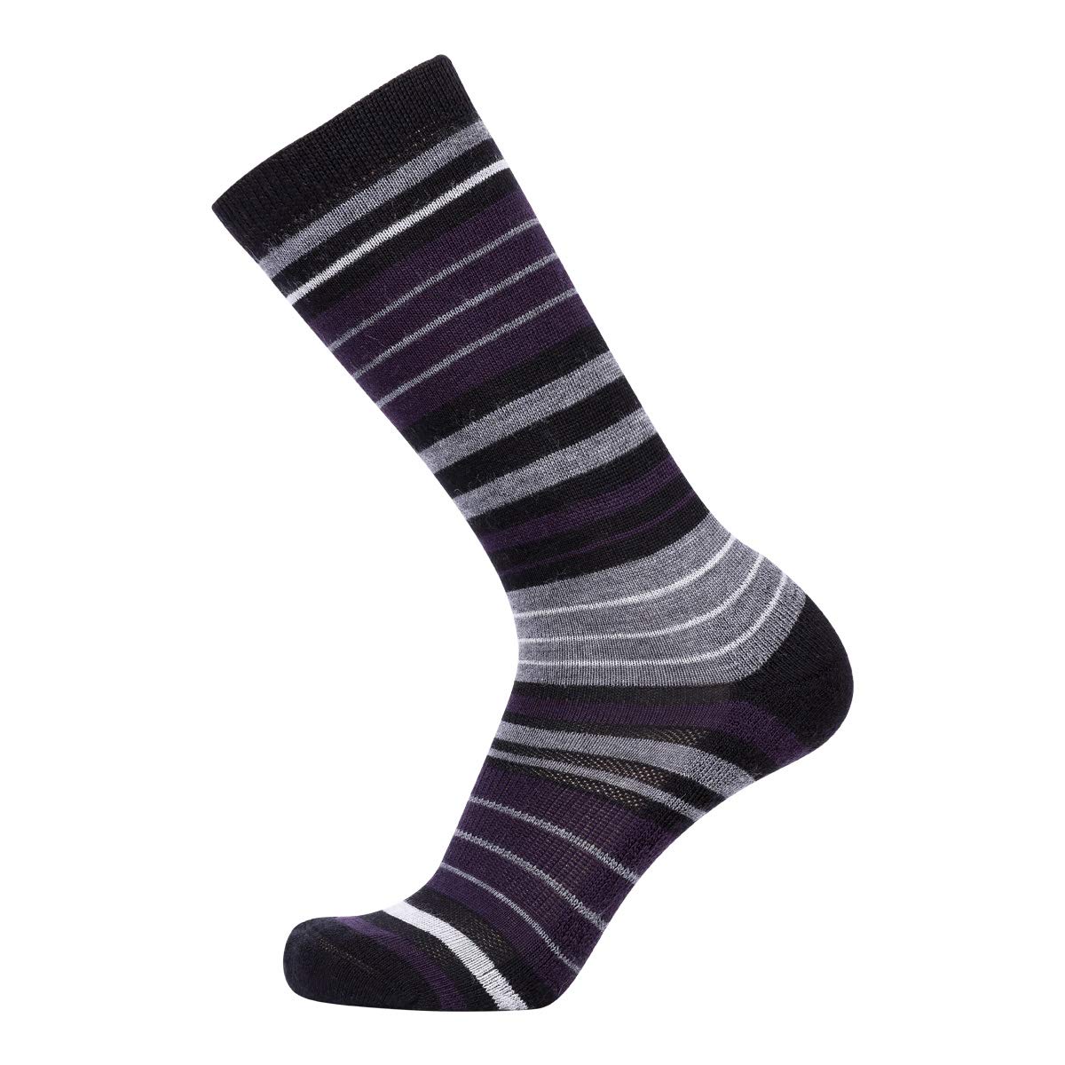 EnerWear 4 Pack Women's Merino Wool Outdoor Hiking Trail Crew Sock (US Shoe Size 4-10, Dark Purple/Black Stripe/Multi)