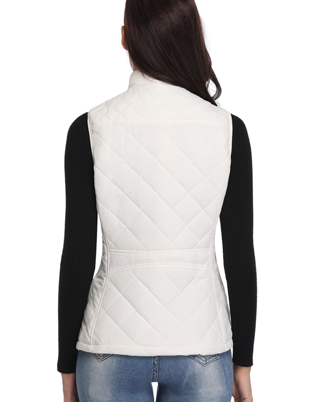 Fuinloth Women's Quilted Vest, Stand Collar Lightweight Zip Padded Gilet White XL
