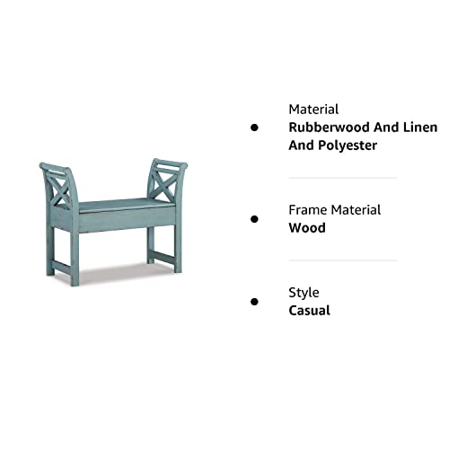 Signature Design by Ashley Heron Ridge Antique Distressed Wood Accent Bench with Storage, Blue