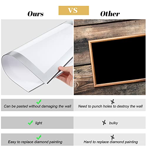 Yulejo 4 Pieces Diamond Picture Frame Magnetic Diamond Art Frames Self Adhesive Frames Magnetic PVC Photo Frame Double Sided Sign Holder Frames for Wall Home Office School (Silver)