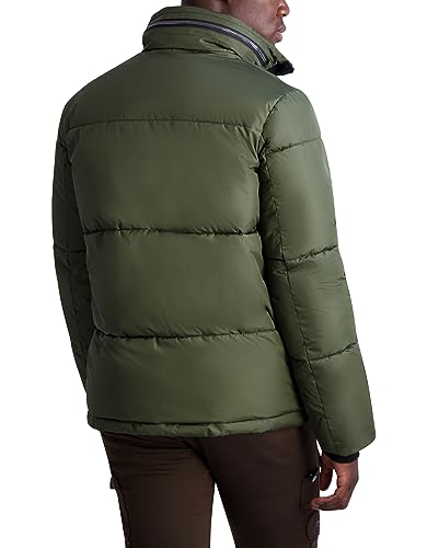 Karl Lagerfeld Paris Men's Quilted Zip Out Hood Puffer Jacket, Olive, Large