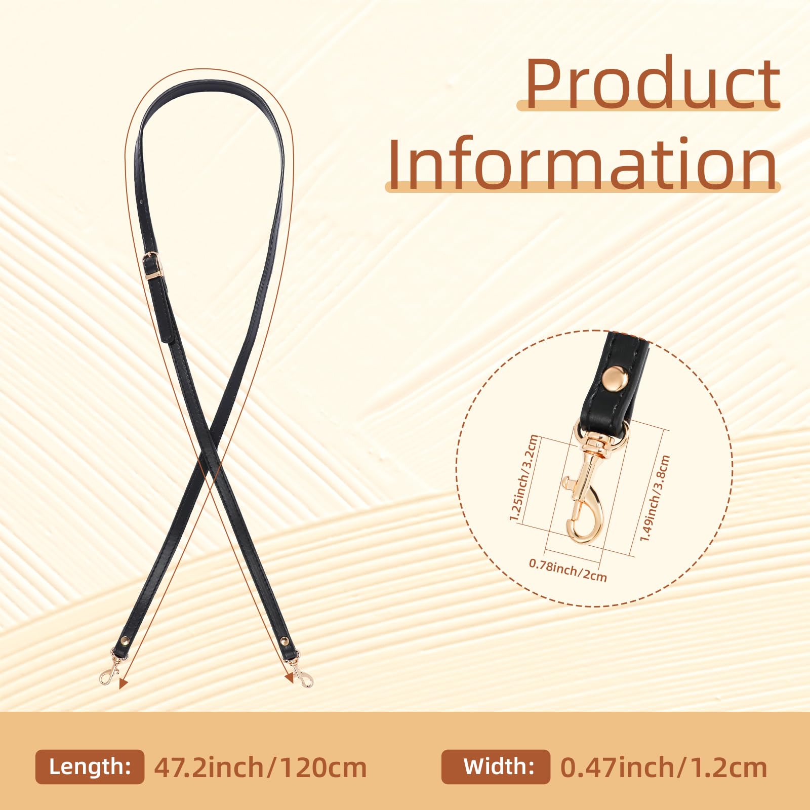 RAYNAG Adjustable Purse Strap Replacement Leather Handbag Shoulder Strap Replacement, Black with Gold Metal Swivel Hooks