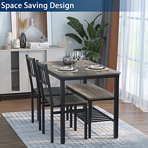 Teraves Dining Table Set for 4/Computer Desk,Kitchen Table with 2 Chairs and a Bench,Table and Chairs Dining Set 4 Piece Set for Dining Room (Black Oak+Black Frame, 110CM)