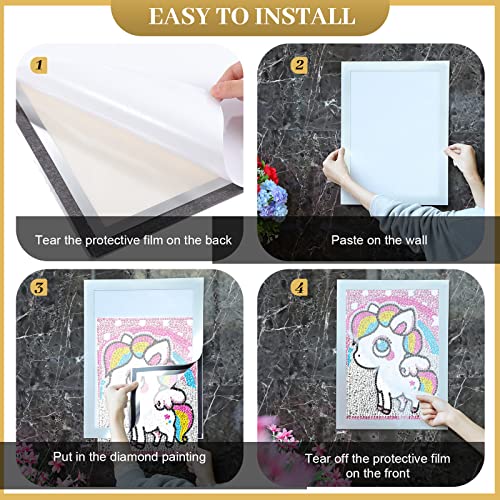 Yulejo 4 Pieces Diamond Picture Frame Magnetic Diamond Art Frames Self Adhesive Frames Magnetic PVC Photo Frame Double Sided Sign Holder Frames for Wall Home Office School (Silver)