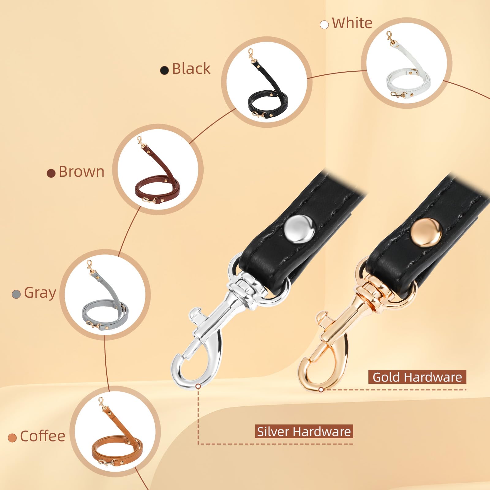 RAYNAG Adjustable Purse Strap Replacement Leather Handbag Shoulder Strap Replacement, Black with Gold Metal Swivel Hooks