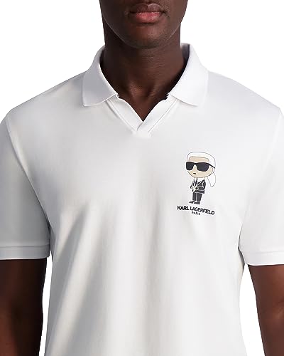 Karl Lagerfeld Paris Men's Casual Short Sleeve Collared Polo, White