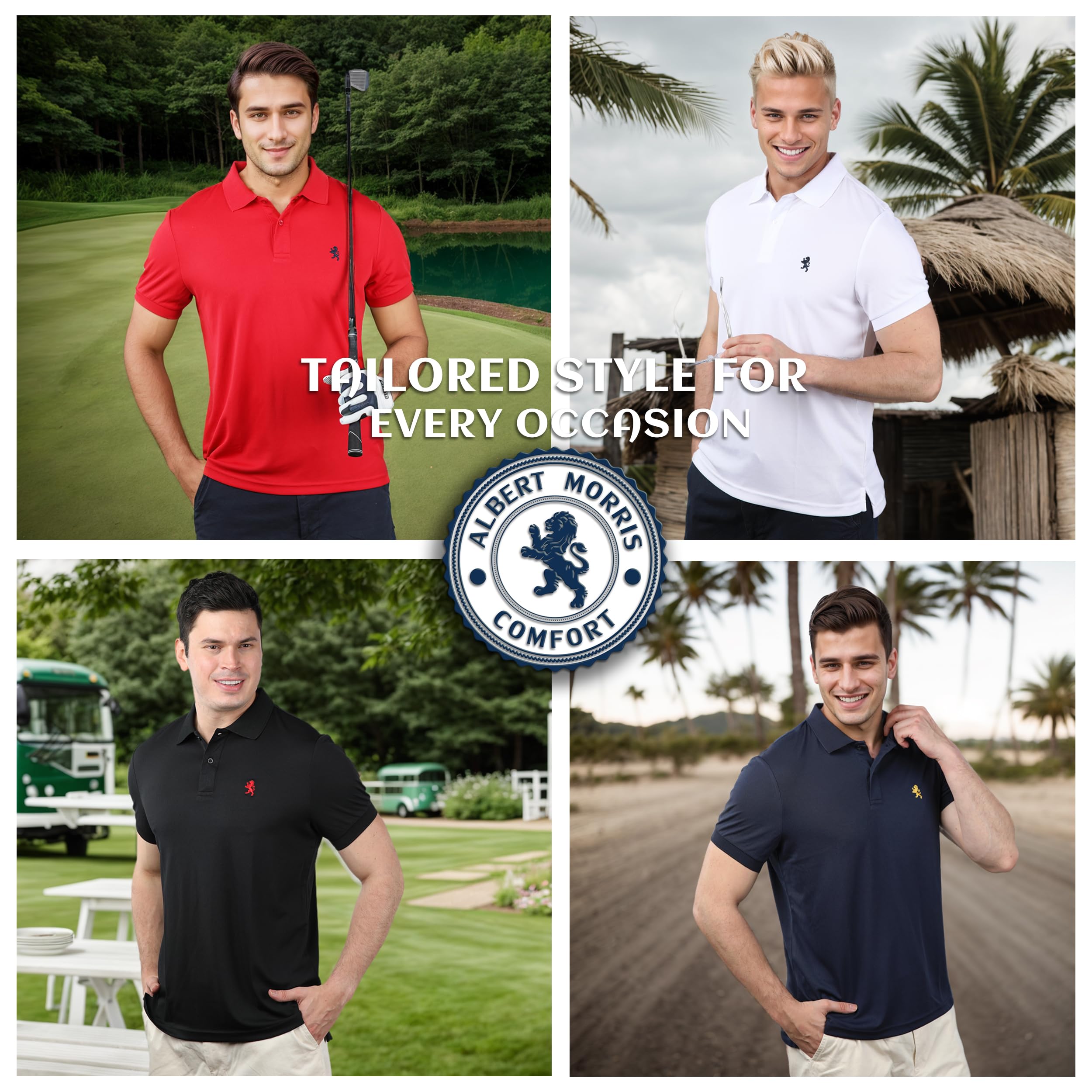 Albert Morris Mens Polo Shirts Polo Shirts for Men, Shirts for Men, Short Sleeve Mens Shirts (4 Pack), American Classics, X-Large