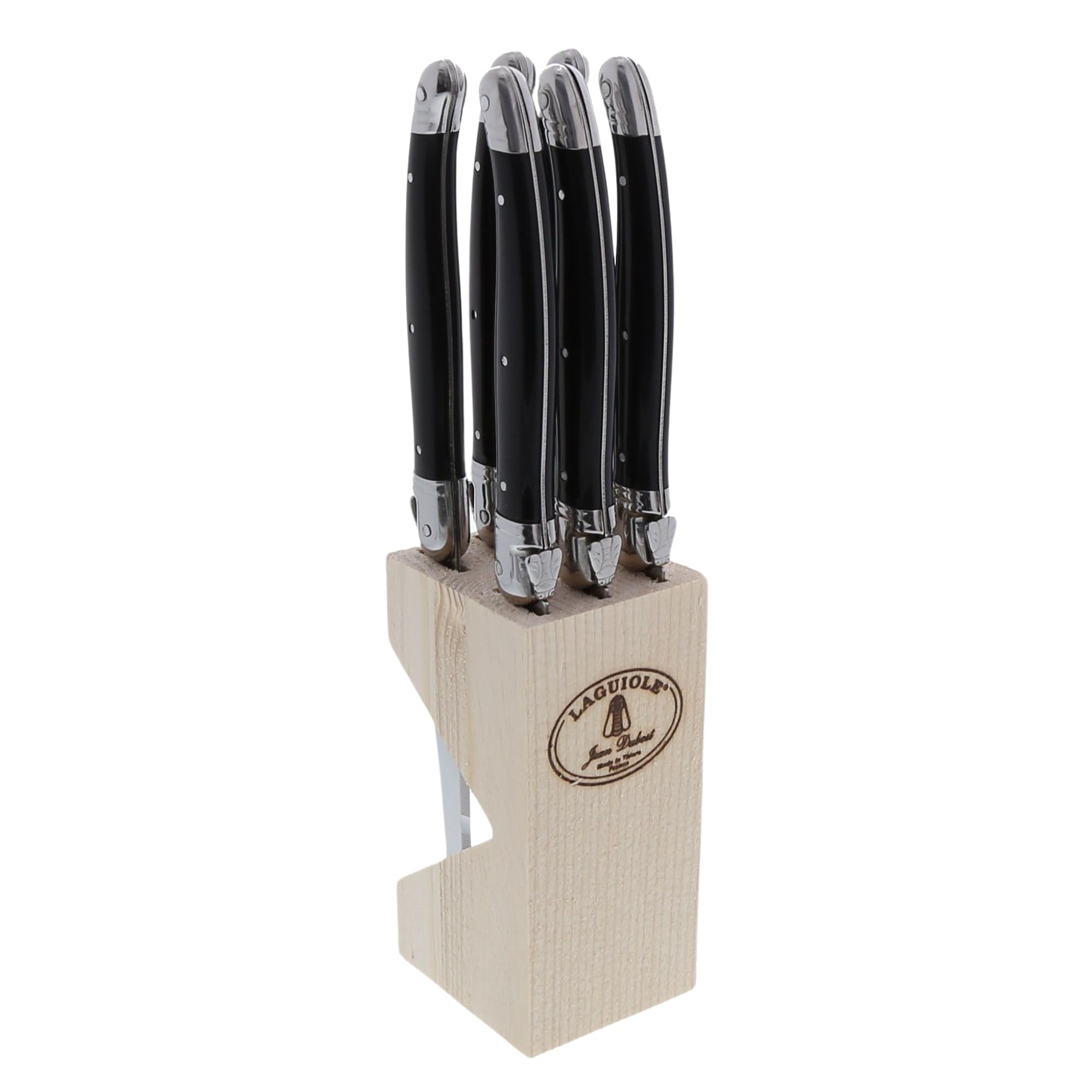 Jean Dubost 6 Steak Knives in Wooden Block, Black