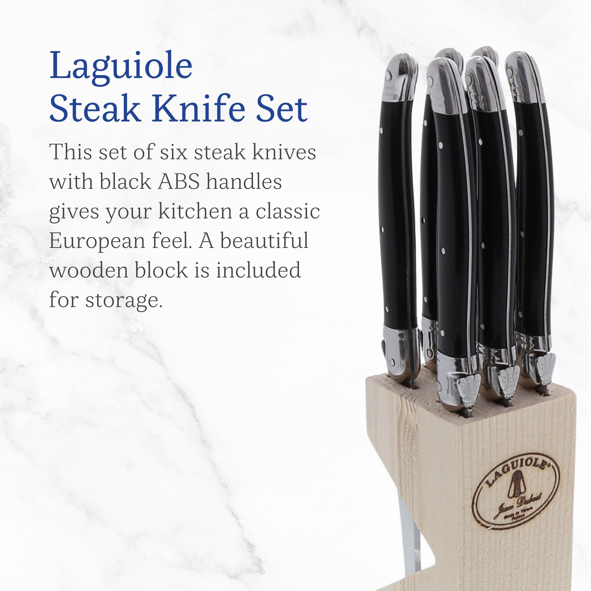 Jean Dubost 6 Steak Knives in Wooden Block, Black