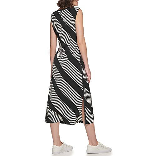 Karl Lagerfeld Paris Women's Printed Hammered Crepe Logo Maxi, Black Soft White, 4