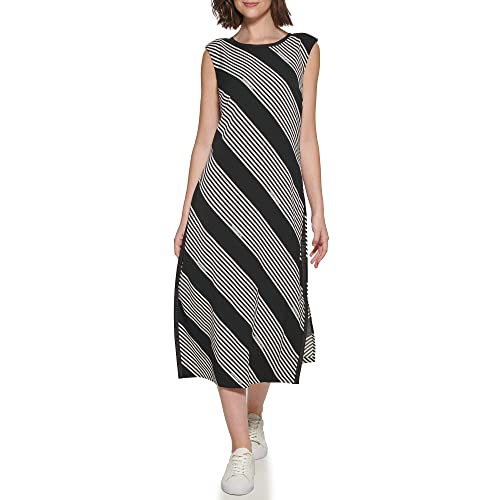 Karl Lagerfeld Paris Women's Printed Hammered Crepe Logo Maxi, Black Soft White, 4