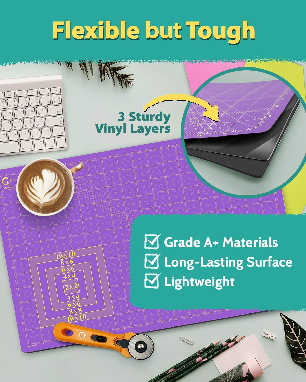 G+ Self-Healing Cutting Mat - True A1 24 x 36" (26 x 38" Full) Eco-Friendly, Double-Sided, Non-Slip, Rotary Cutting Board for Sewing, Arts and Crafts for School Projects, Businesses, and Giveaways