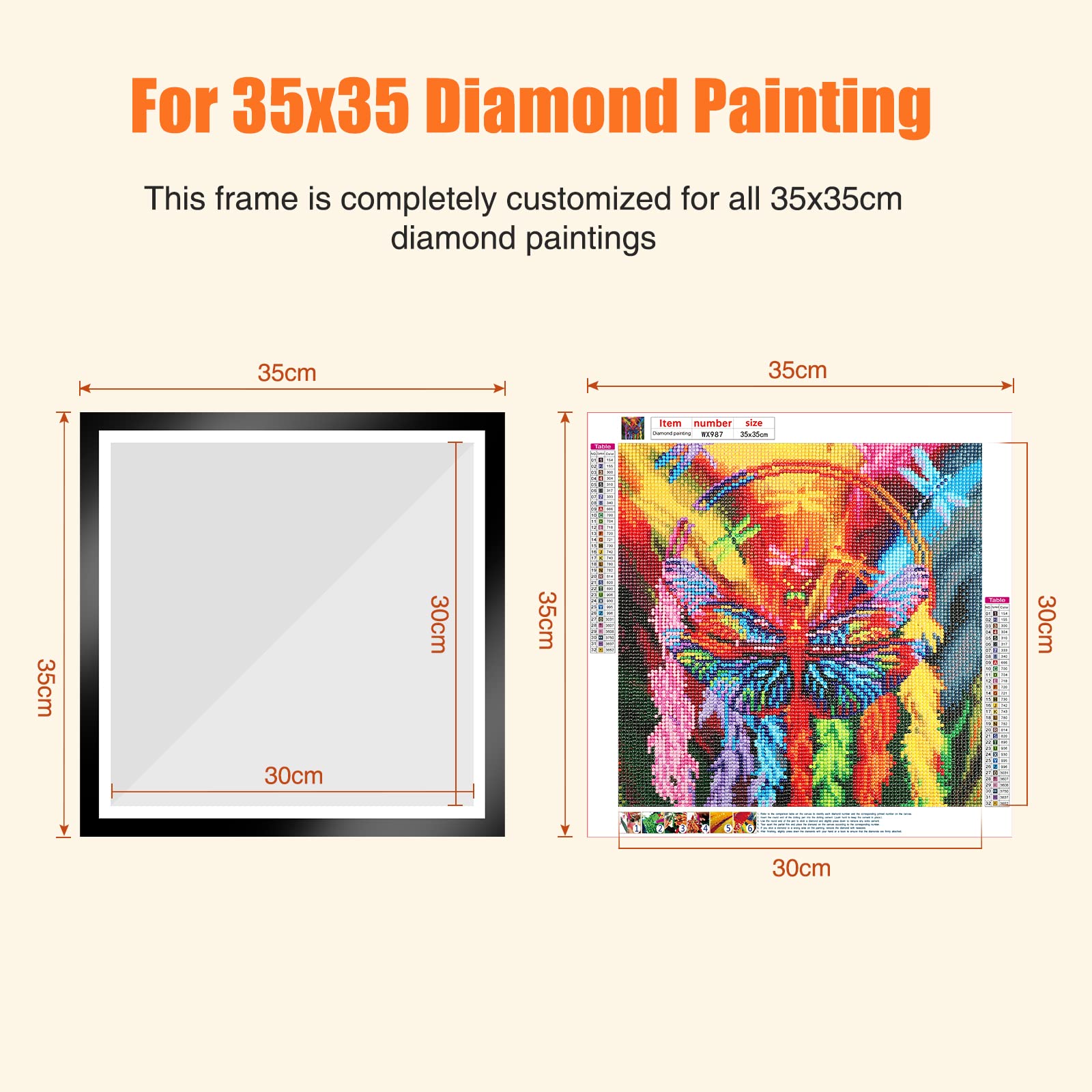 NAIMOER Upgraded 2Pack Diamond Painting Frames, Frames for 35x35cm Diamond Painting Canvas, Magnetic Diamond Art Frame Self-Adhesive, Diamond Painting Frames with Hooks for Wall Window Door (Black)