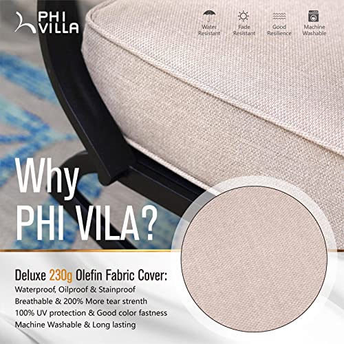 PHI VILLA 6 Piece Patio Conversation Sets, Deluxe Outdoor Patio Set for 5-7 Person with 3 Seater Padded Deep Seating Bench, 2 Padded Swivel Armrest Sofa Chairs, 2 Ottoman and & 1 Coffee Table