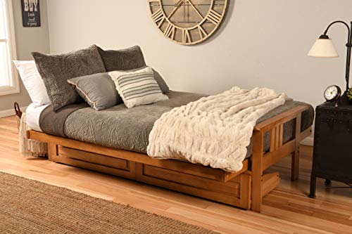 Kodiak Furniture Monterey Queen-size Futon, Storage Drawers, Butternut Finish with Suede Navy Mattress