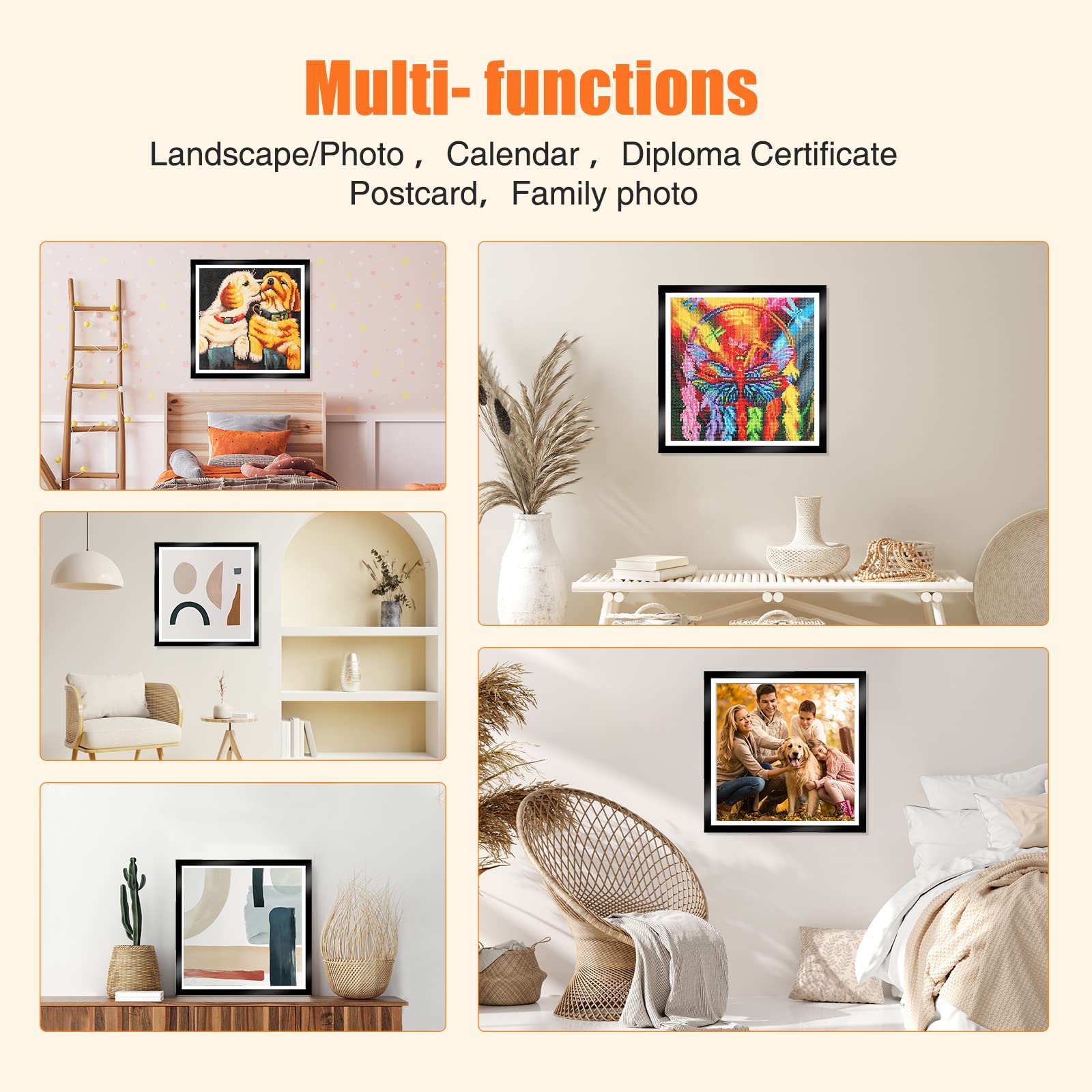 NAIMOER Upgraded 2Pack Diamond Painting Frames, Frames for 35x35cm Diamond Painting Canvas, Magnetic Diamond Art Frame Self-Adhesive, Diamond Painting Frames with Hooks for Wall Window Door (Black)